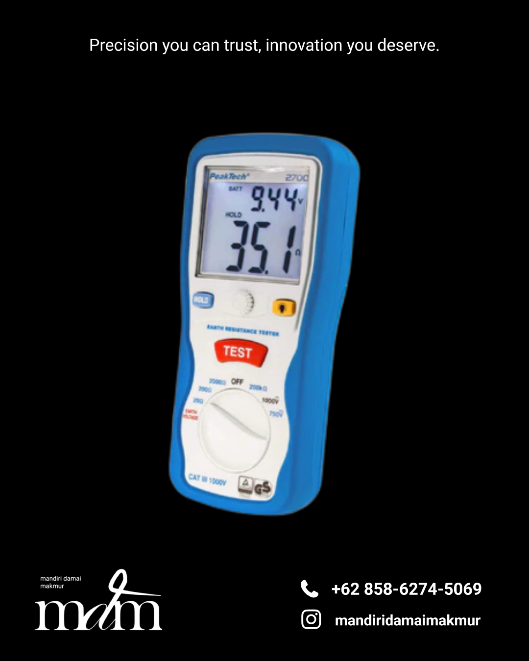 PeakTech P 2700 Digital Earth Tester 0-2000 Omega Cat Iii 1000V Ground ...